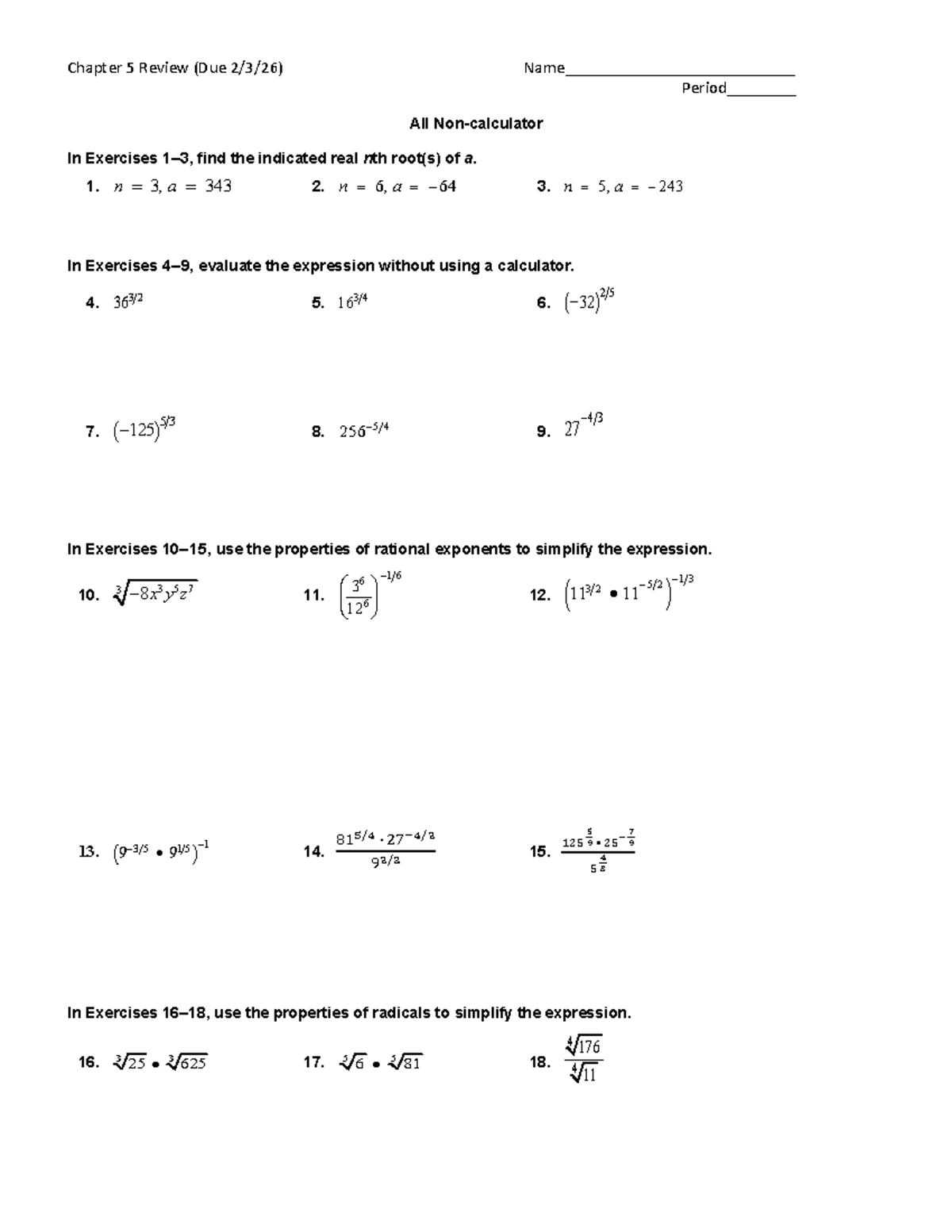 MATH 101: Chapter 5 Review - Real nth Roots & Exponent Properties - Studocu