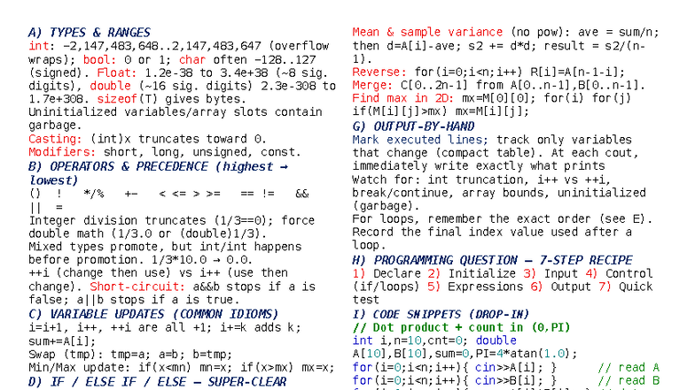 MIAE215 Midterm Cheat Sheet: Key Concepts & Code Snippets - Studocu