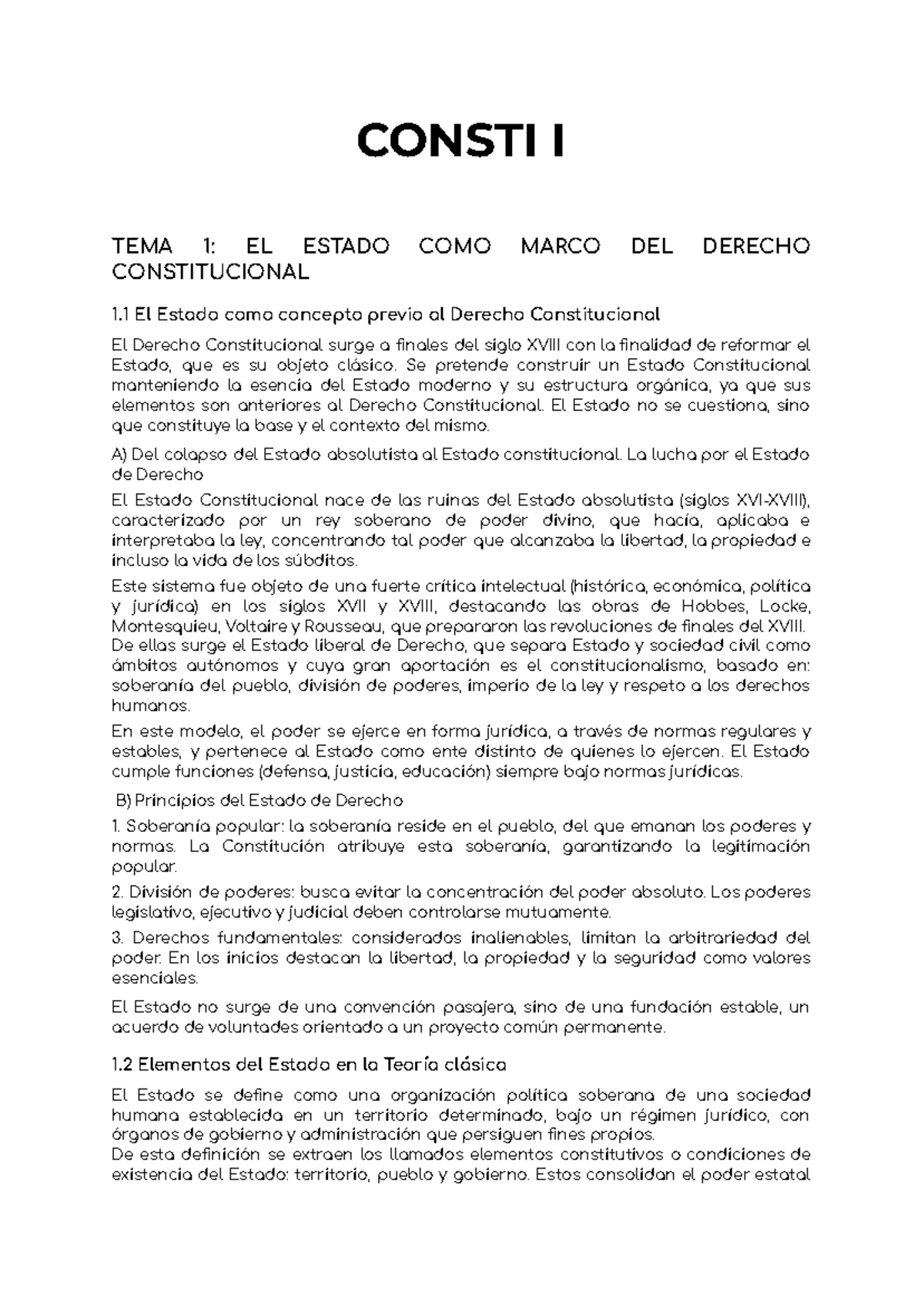 CONSTI I TEMA 1: EL ESTADO CONSTITUCIONAL Y SUS PRINCIPIOS FUNDAMENTALES - Studocu