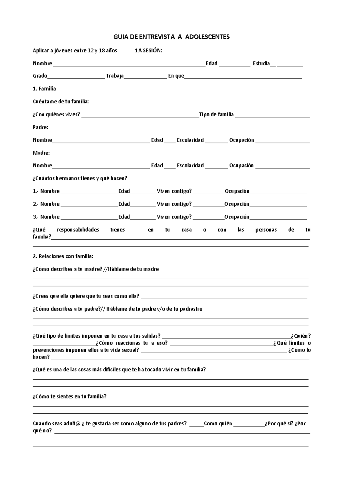 GUIA PARA Entrevista Adolescentes - GUIA DE ENTREVISTA A ADOLESCENTES ...