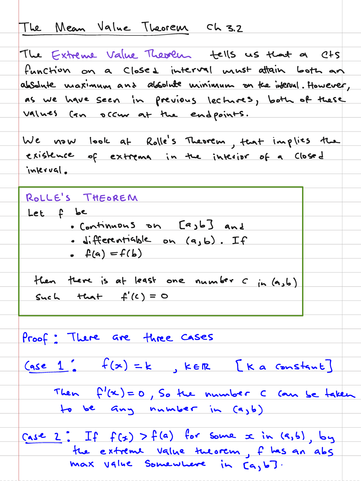 12 - The Mean Value Theorem - The Mean Value Theorem ch 3 The Extreme value Theoren tells us ...