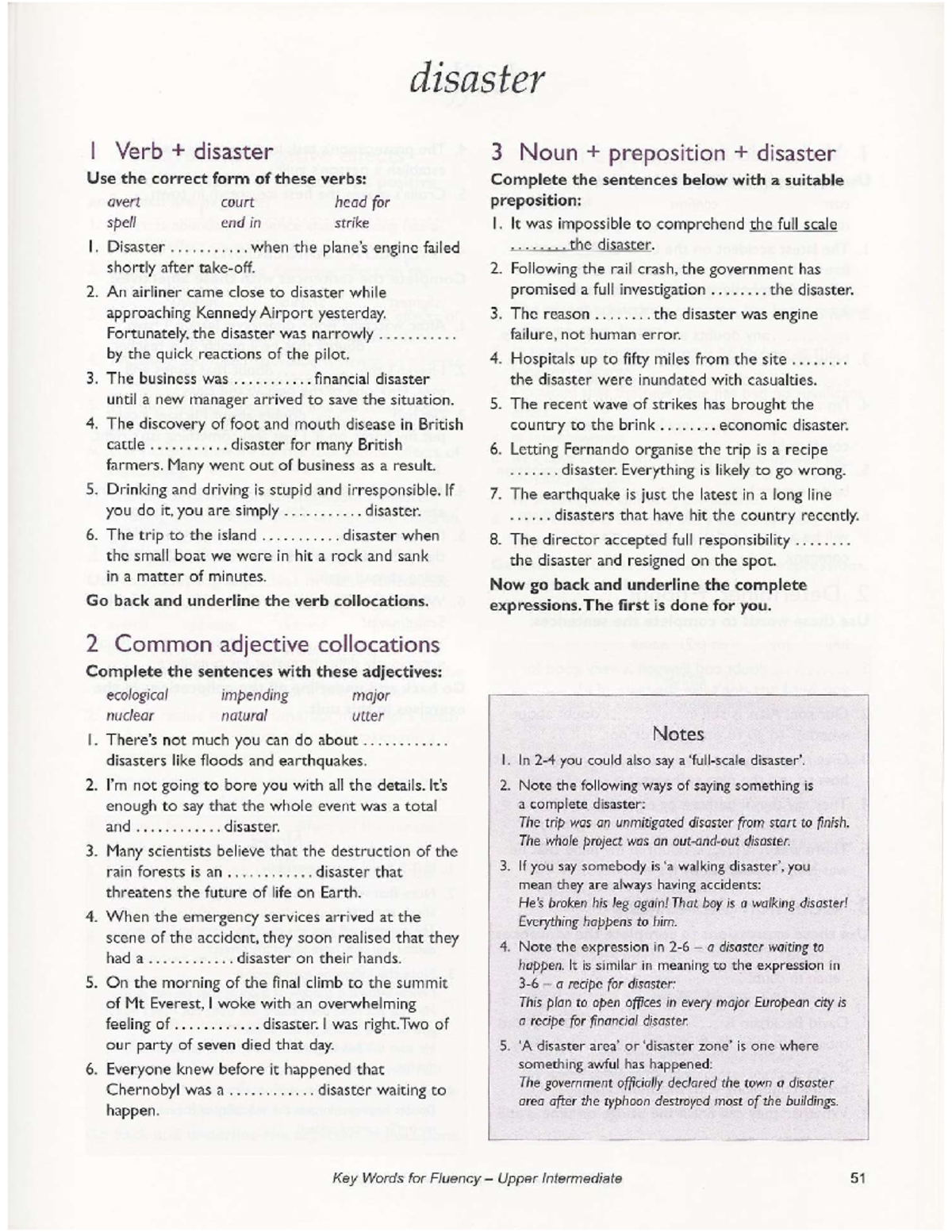 Disaster Vocabulary and Collocations - Key Words for Fluency (Upper ...