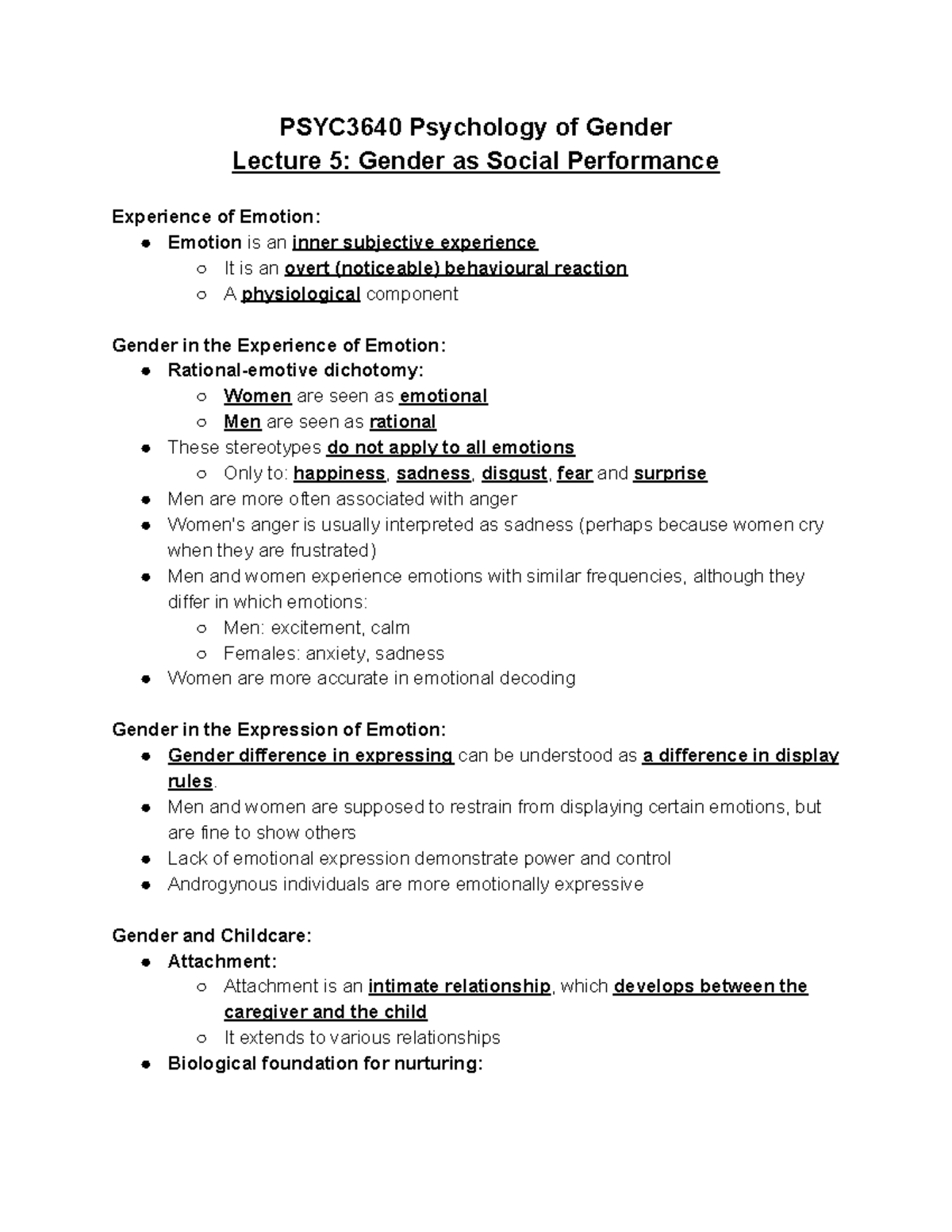 PSYC3640 Psychology of Gender: Lecture 5 (Gender as Social Performance ...