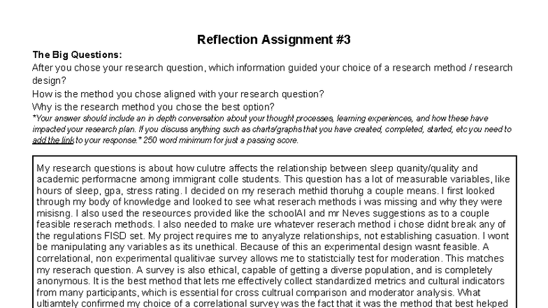 Reflection Assignment NEVE #3: Research Methodology on Culture, Sleep ...