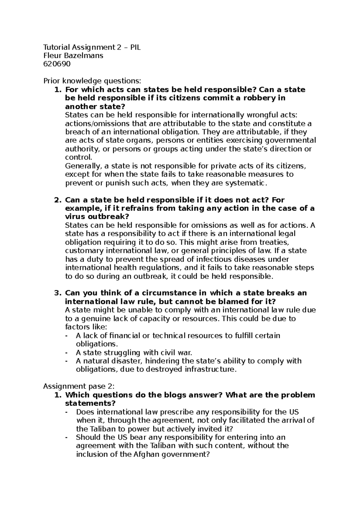 Tutorial Assignment 2 PIL: State Responsibility & Attribution Issues - Studeersnel