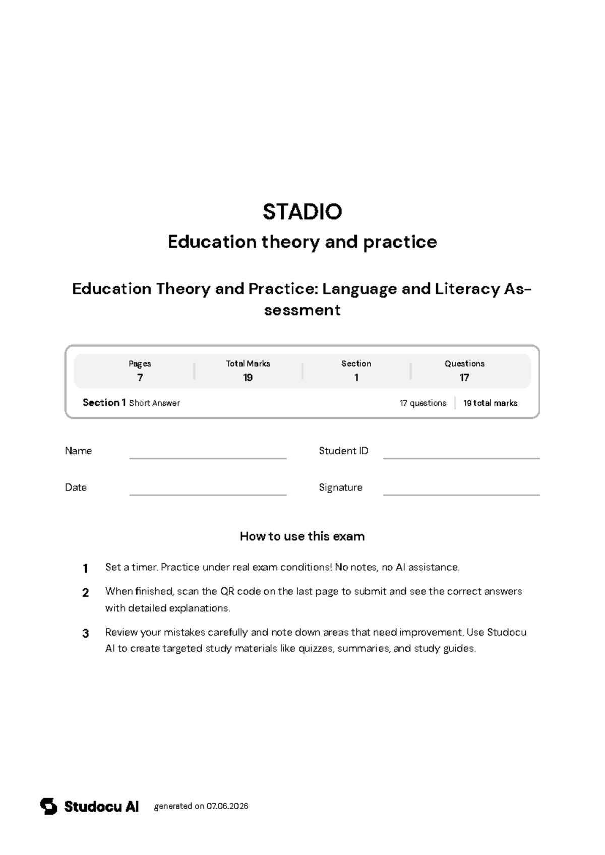 Final Exam: Language and Literacy Assessment - Studocu