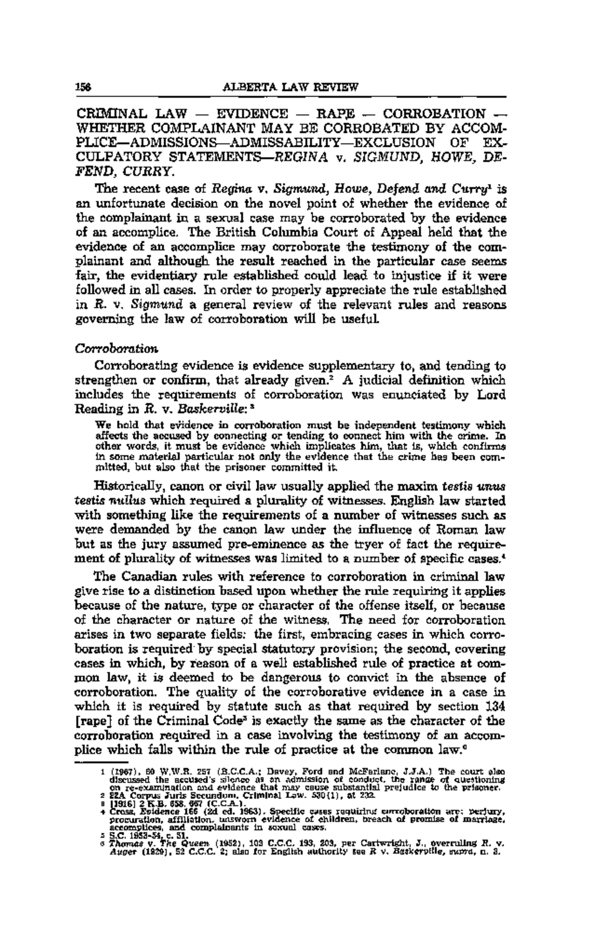 Corroboration-The rule in R v. Baskerville - 156 ALBERTA LAW REVIEW ...