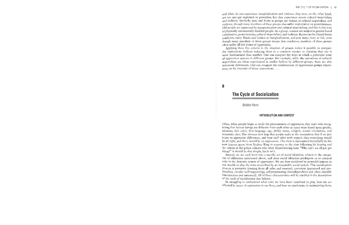 The Cycle of Socialization: Analyzing Oppression by Bobbie Harro - Studocu