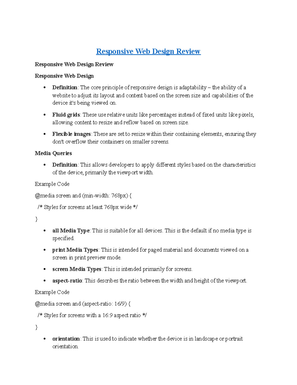 Responsive Web Design Review: Key Concepts and Techniques - Studocu