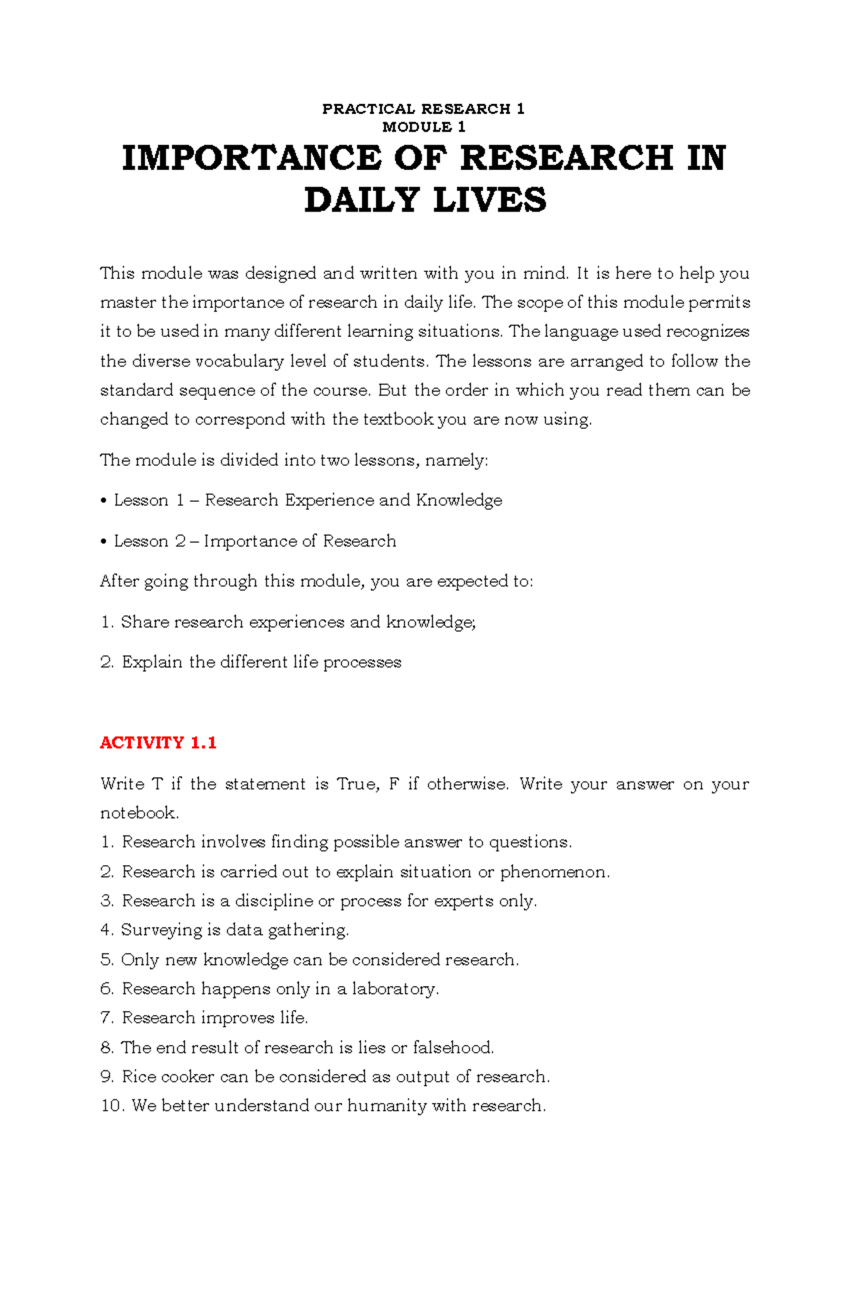 Module 1: The Significance of Research in Daily Life - Practical ...