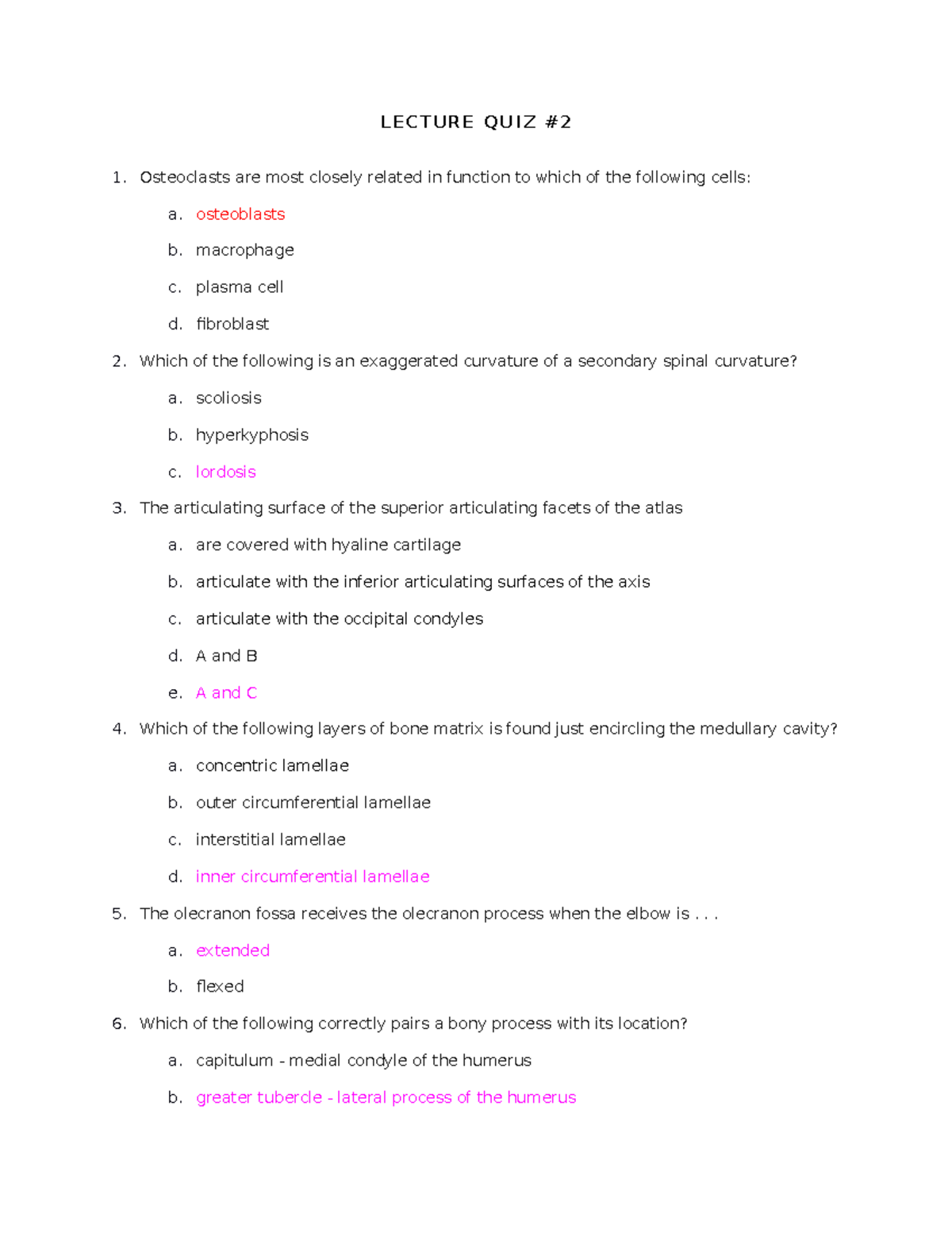 Lecture Quiz 2: Anatomy and Bone Structure Key Concepts - Studocu