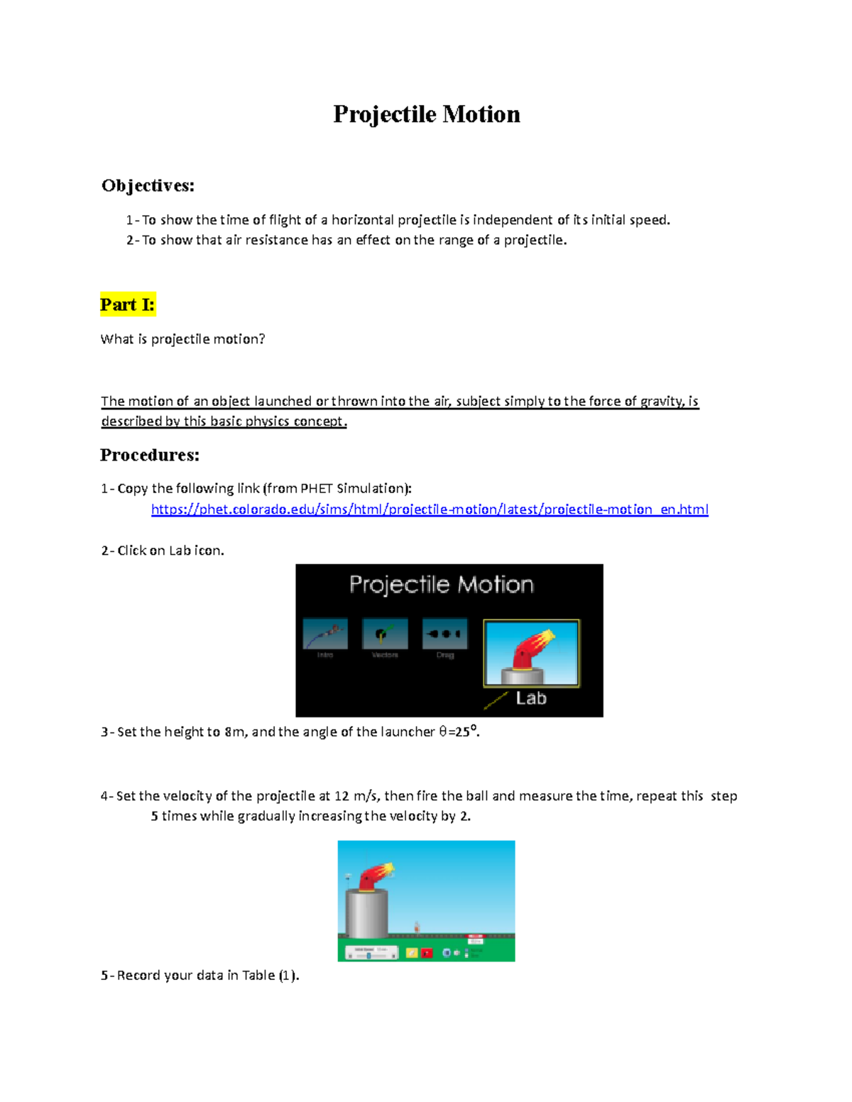 Lab #3: Investigating Projectile Motion & Air Resistance Effects - Studocu