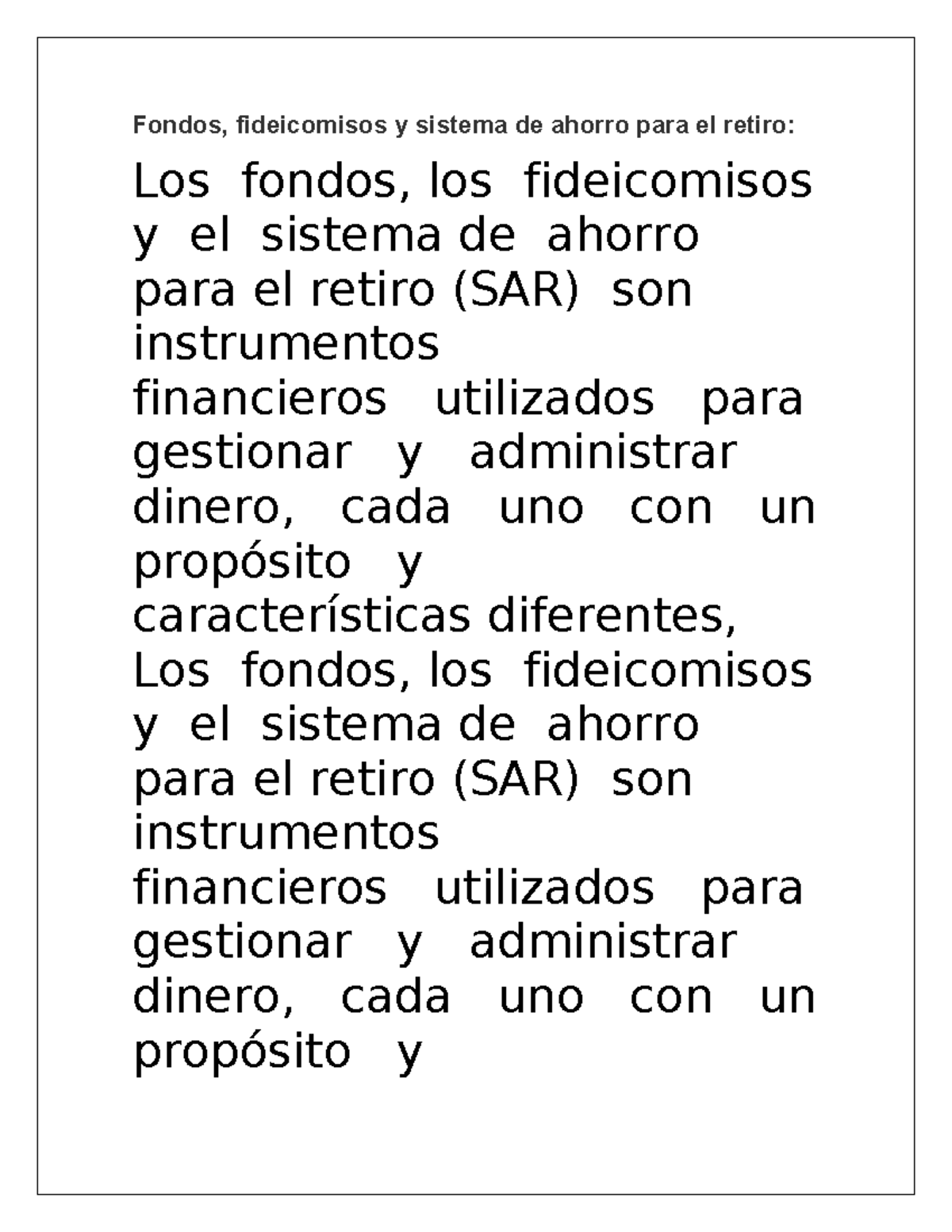 Fondos y Fideicomisos: Sistema de Ahorro para el Retiro (SAR) - Studocu