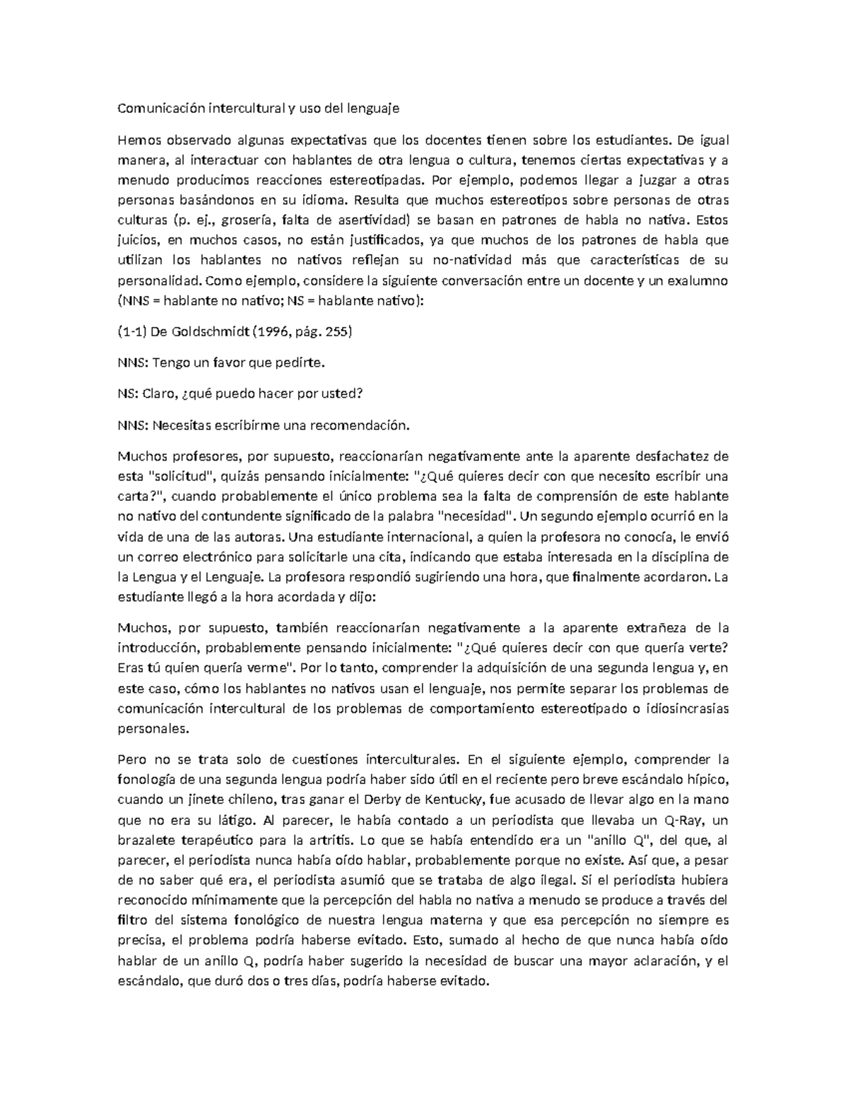 Comunicación Intercultural y Lenguaje en la Adquisición de L2 - Studocu