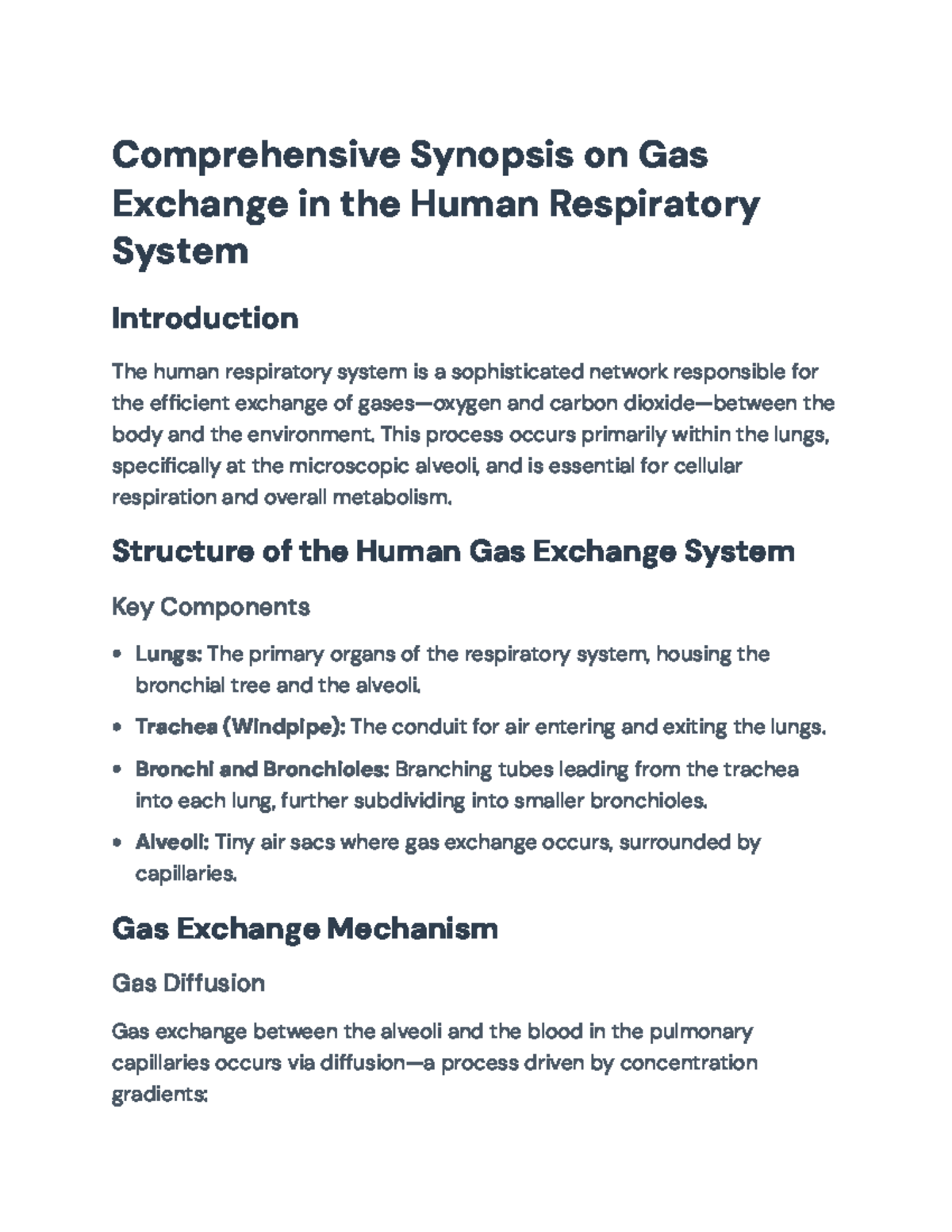 Comprehensive Overview of Gas Exchange in the Human Respiratory System ...