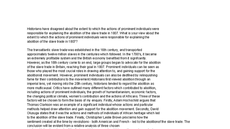 Studoco 3 - The Role of Prominent Individuals in Abolishing the Slave ...