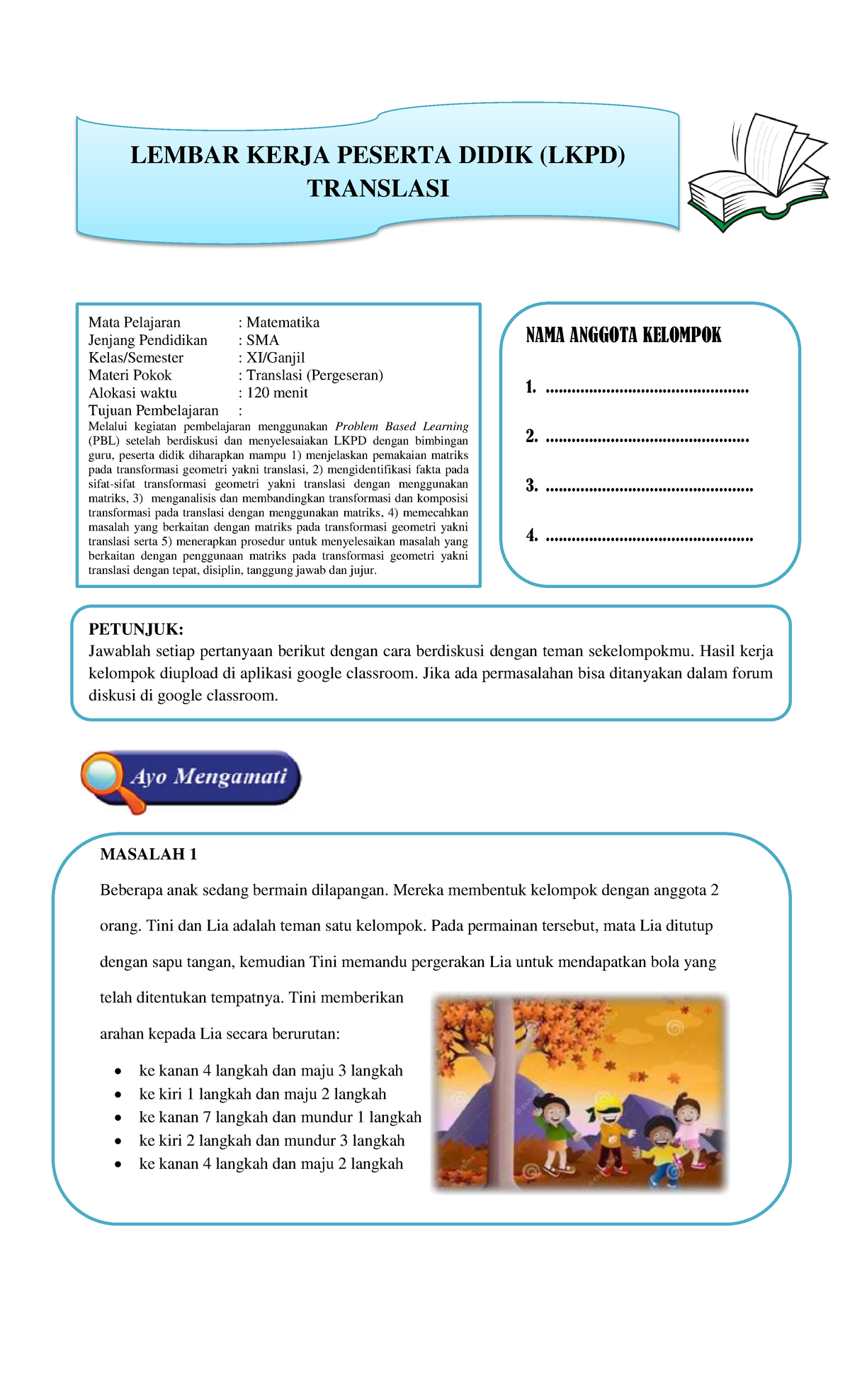 LKPD - Translasi Matematika untuk Kelas XI (Ganjil) - Studocu