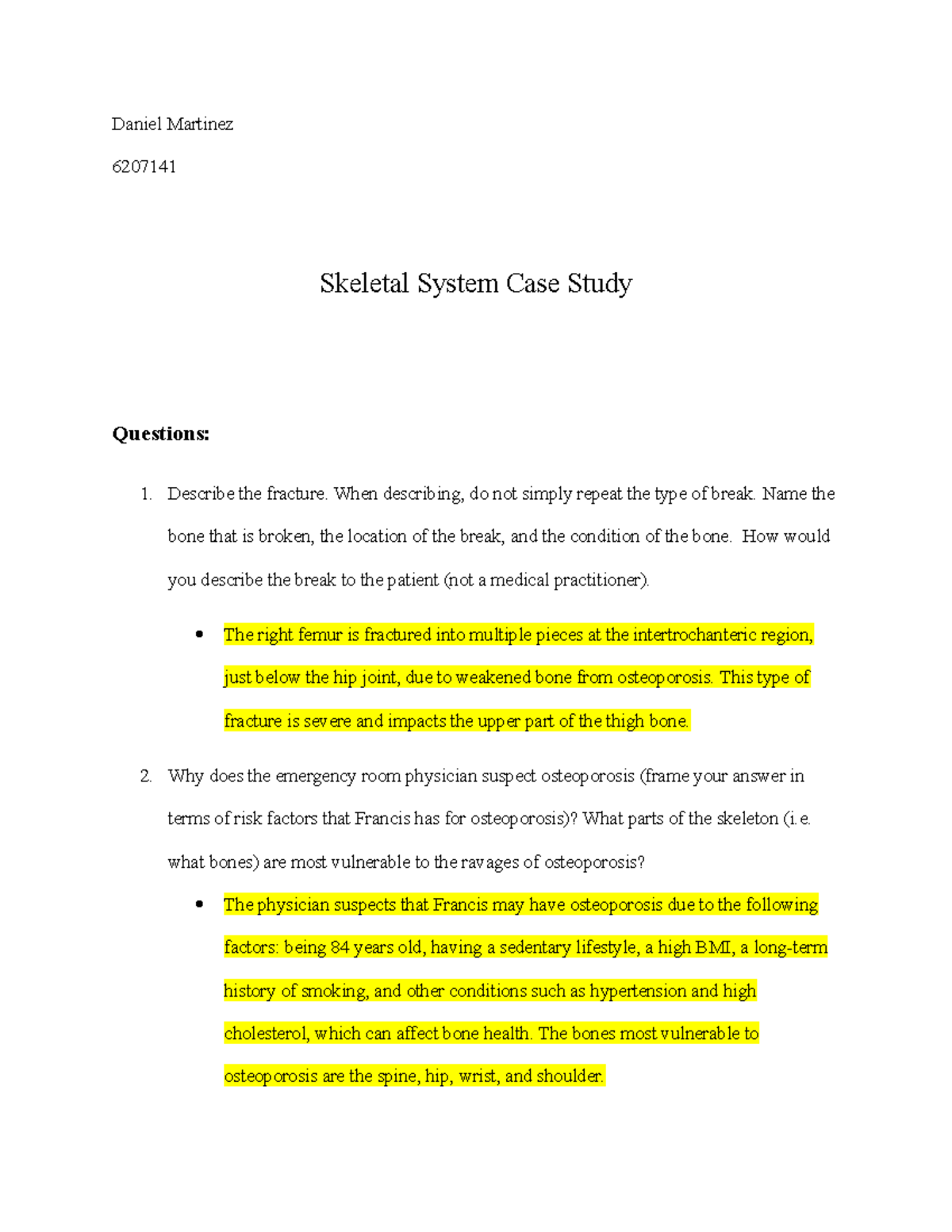 Skeletal System Case Study - Daniel Martinez 6207141 Skeletal System ...