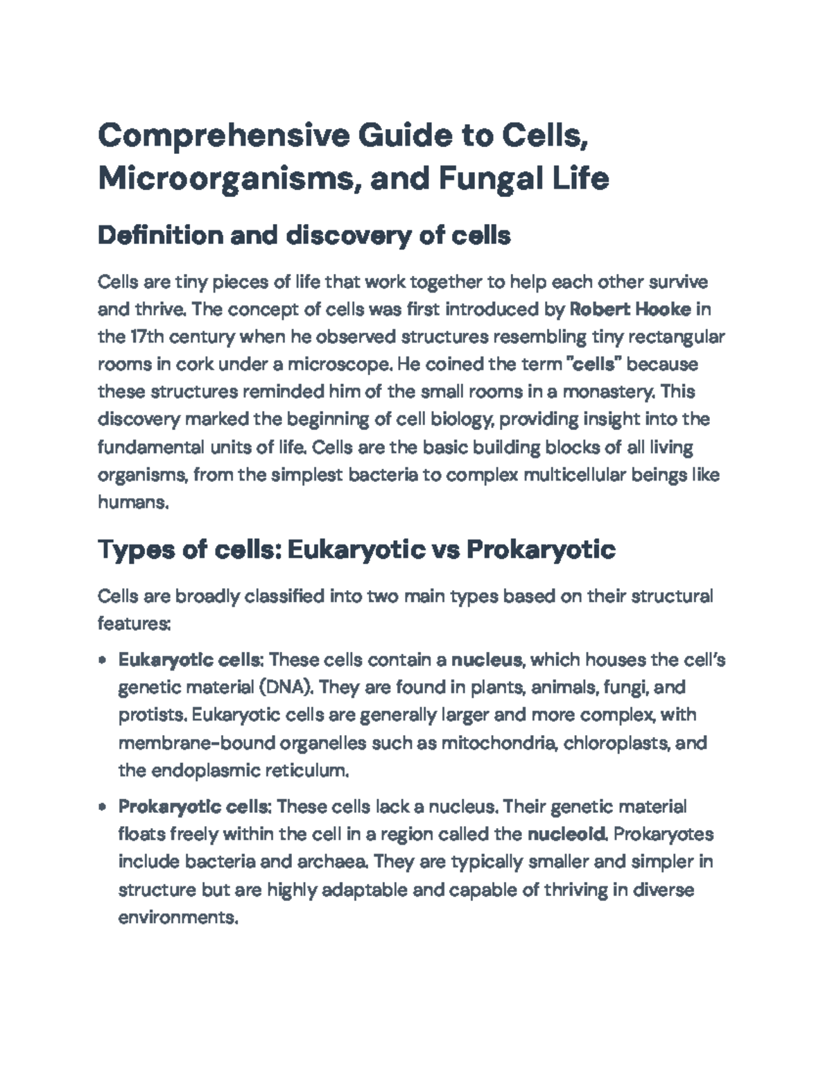 Comprehensive Guide to Cell Biology, Microorganisms, & Fungal Life ...