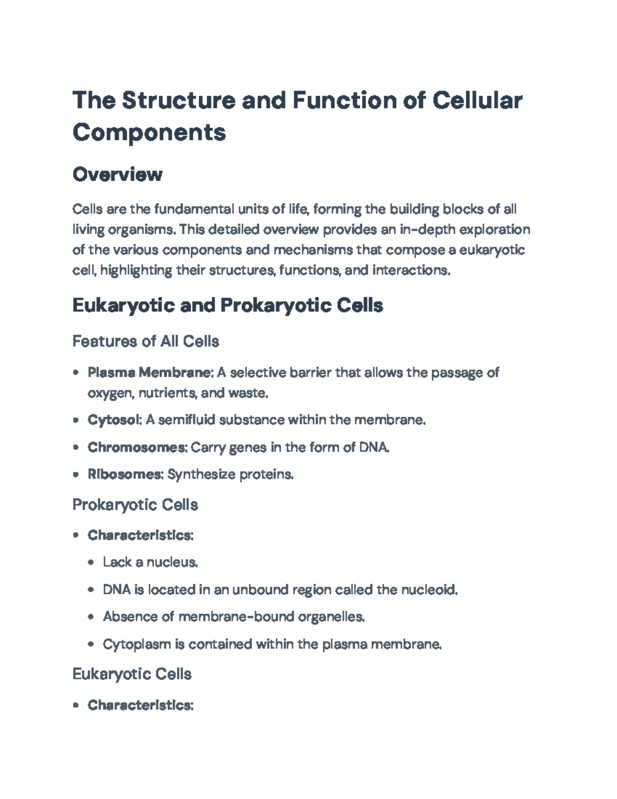 Comprehensive Study of Eukaryotic Cell Structure & Function - BIO101 - Studocu