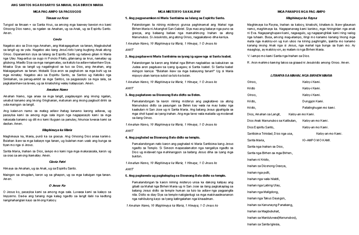 Rosary guide - THIS WILL HELP US TO DRAW NEAR TO GOD - ANG SANTOS NGA ...