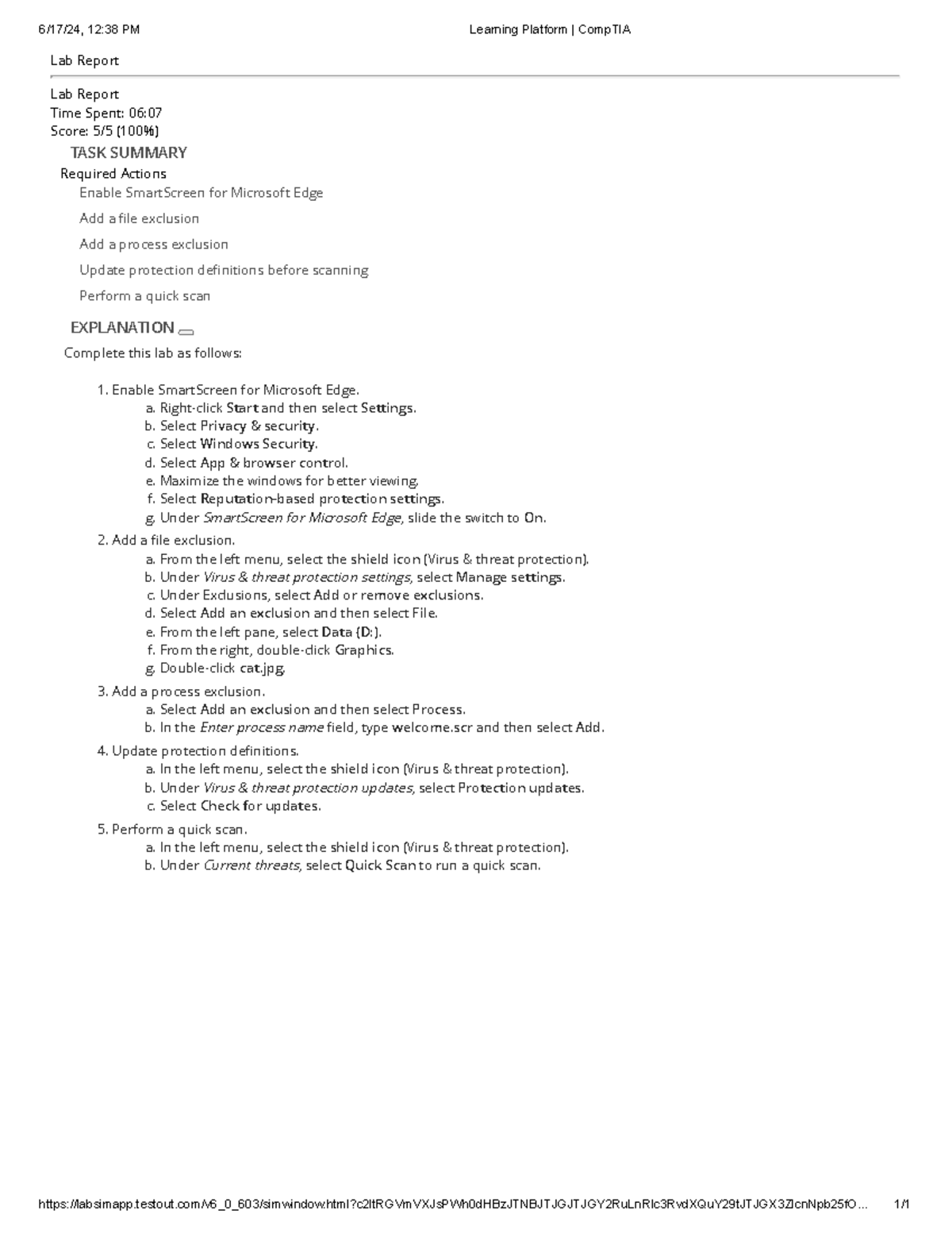 CompTIA Security+ 9.7.6 - Configuring Windows Security Lab Report - Studocu