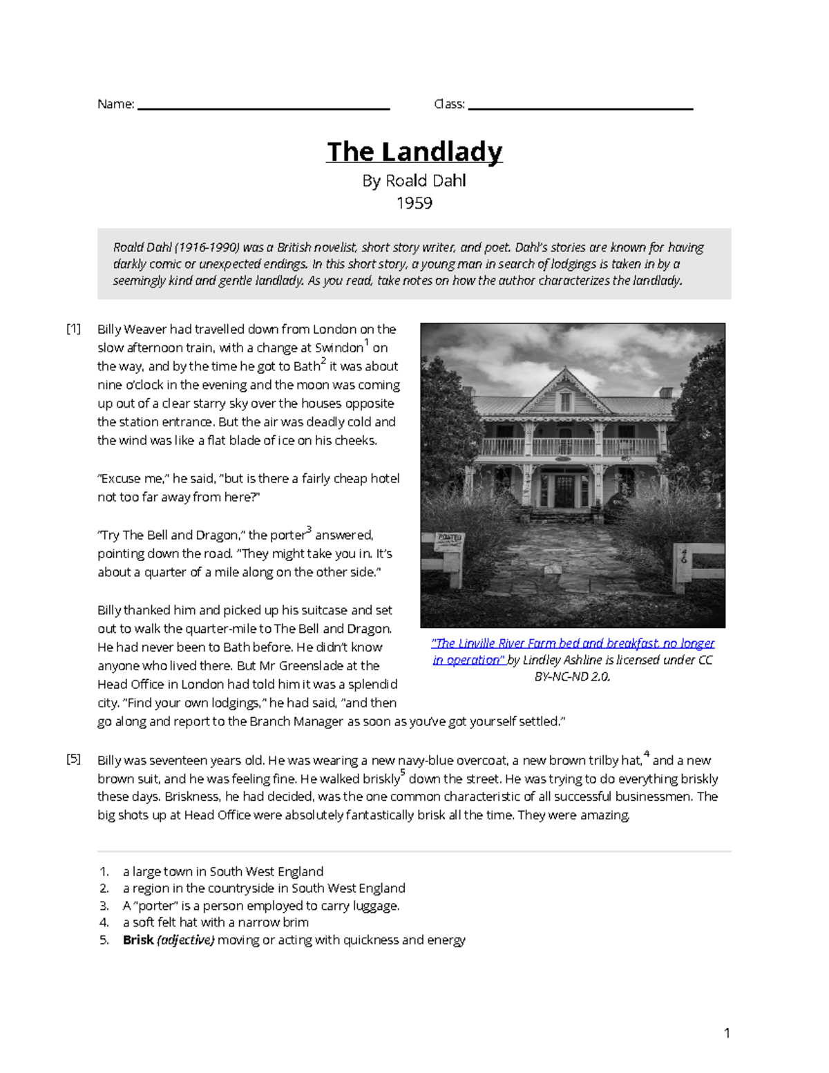 The Landlady (1959) - Analysis & Notes for ENG 101 - Studocu
