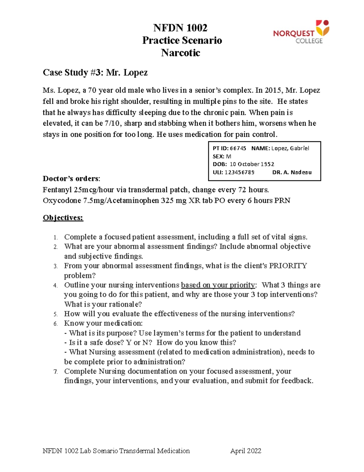NFDN 1002 Lab Scenario Practice: Narcotics Case Study #3 - Studocu