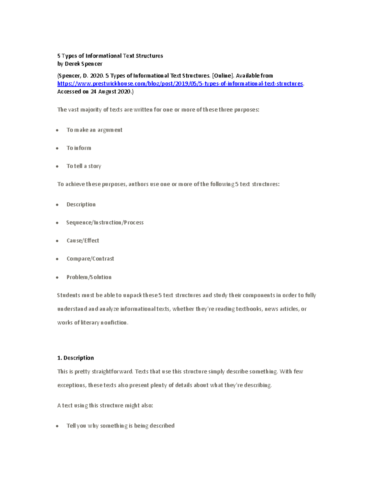 5 Types of Informational Text Structures - 2020. 5 Types of ...