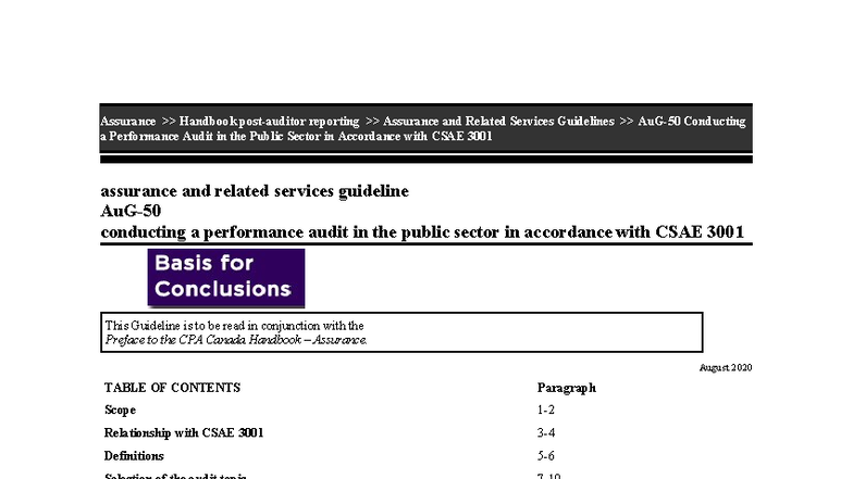 Week 12 Assurance Guidelines: Performance Audit per CSAE 3001 - Studocu