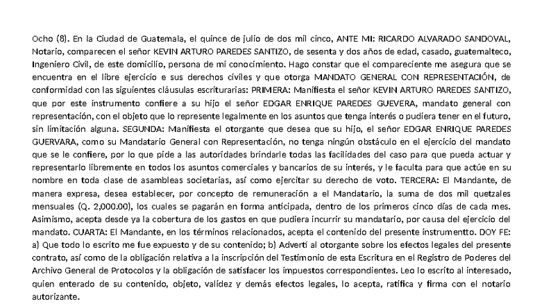 Contrato de Mandato General - Ejemplo y Práctica - Studocu