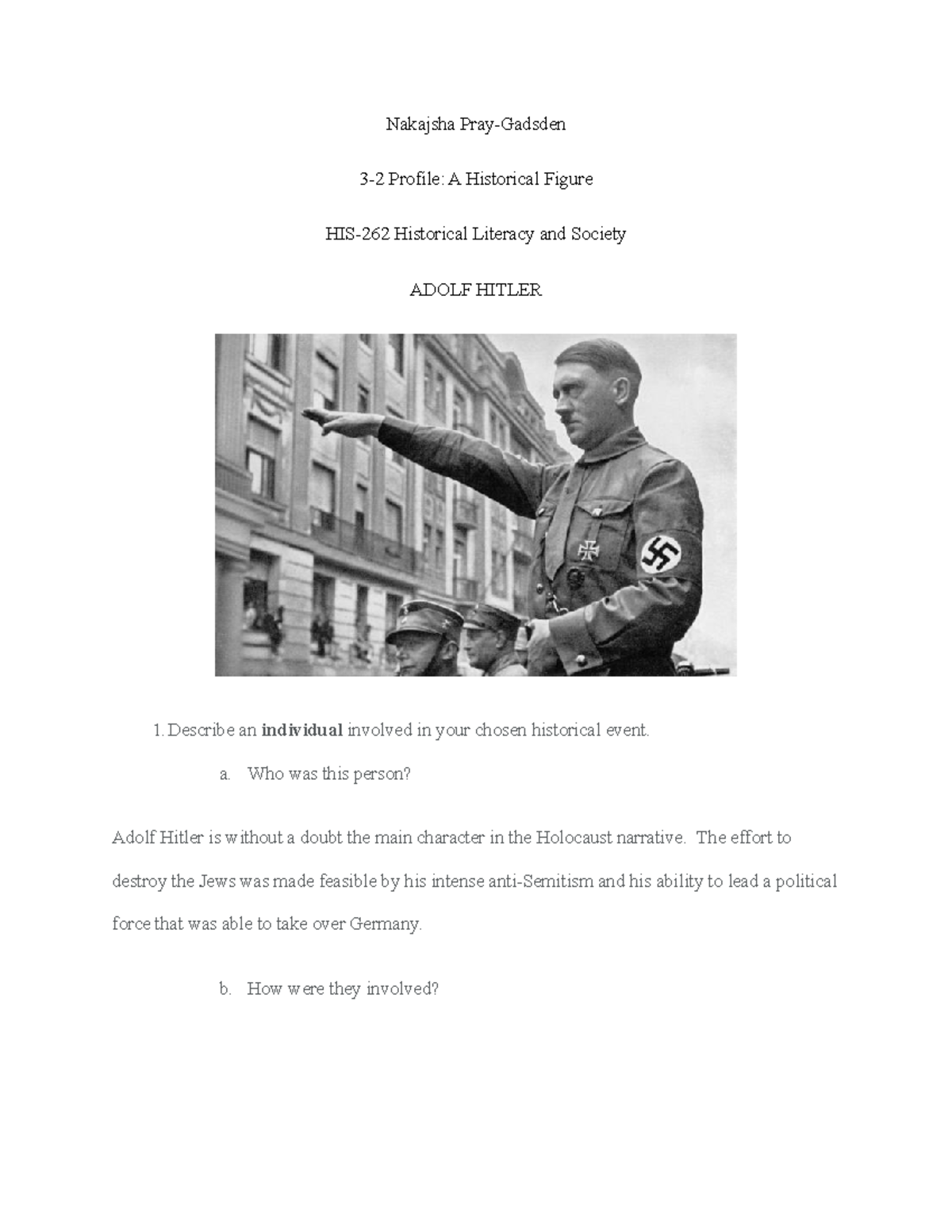 HIS-262 Essay: Profile of Adolf Hitler in the Holocaust - Studocu