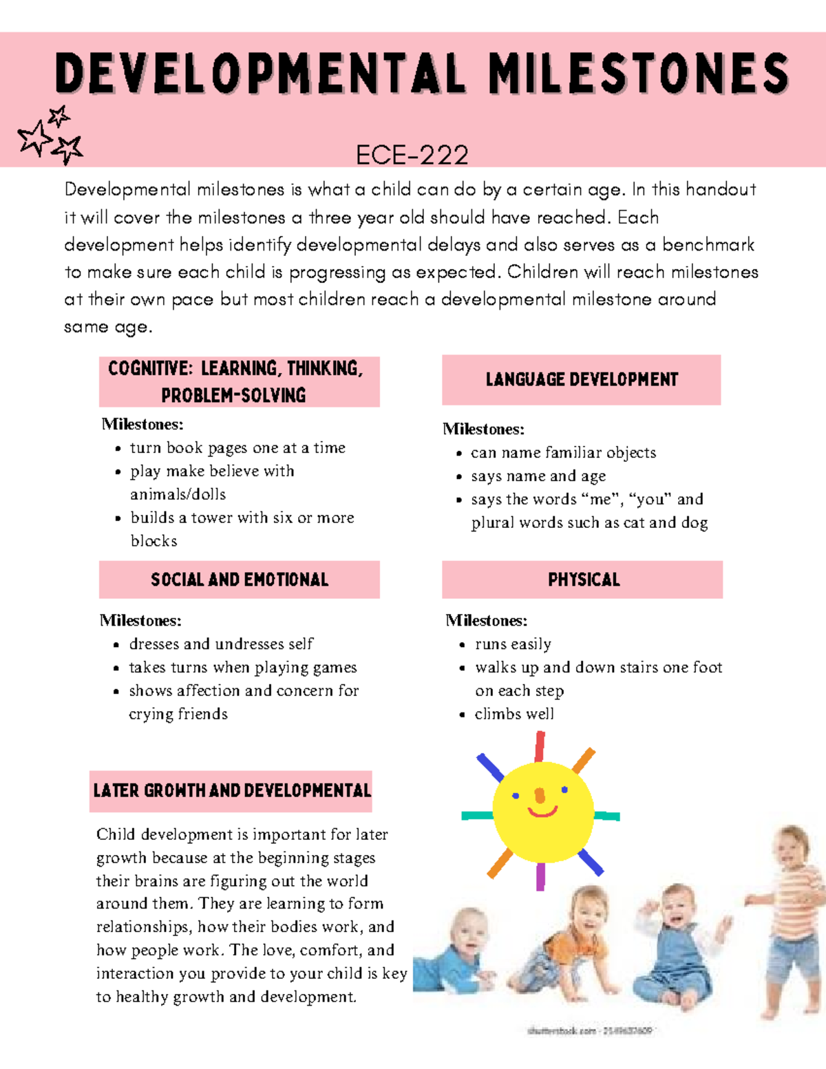 Developmental Milestones Handout for ECE 222: Age 3 Guidelines - Studocu