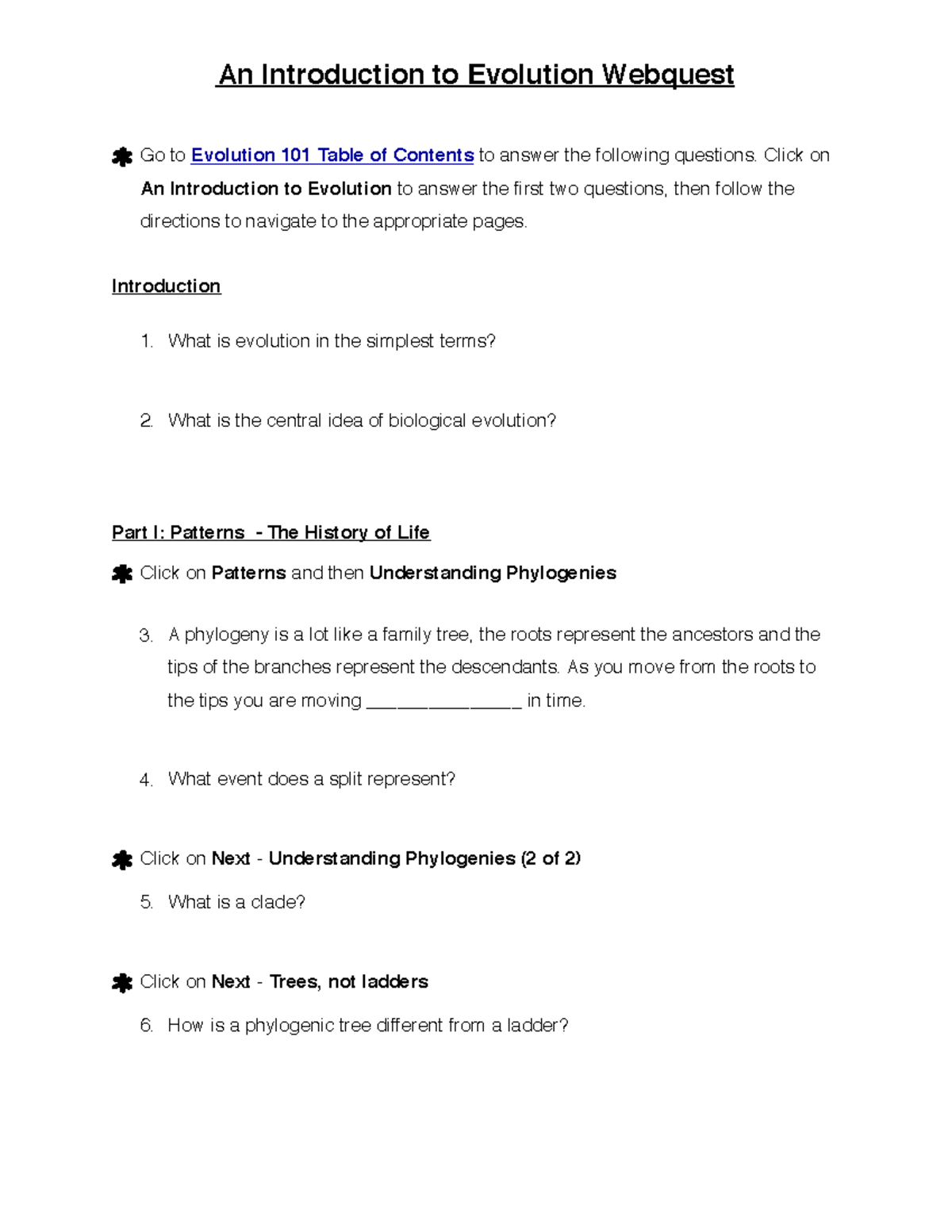 Evolution 101 Webquest: Understanding Evolutionary Concepts - Studocu