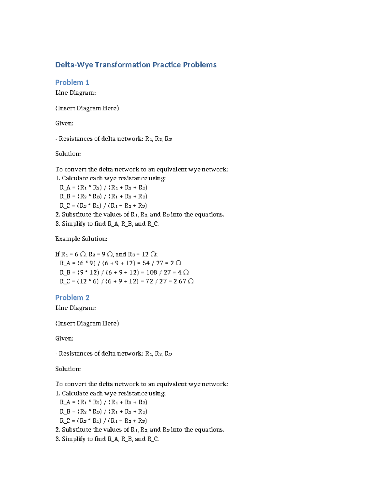 Delta-Wye Transformation Practice Problems: Detailed Solutions - Studocu