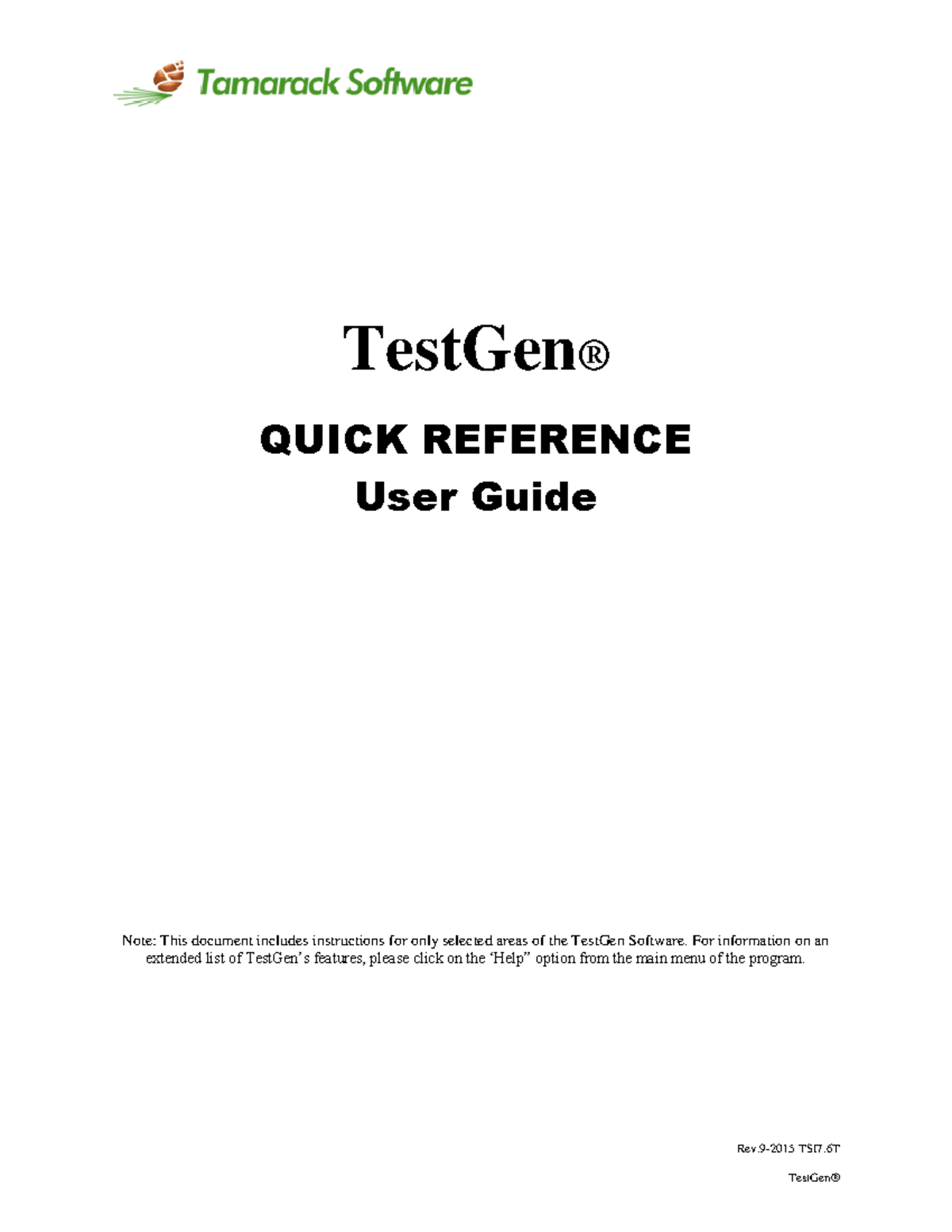TestGen® Quick Reference User Guide - Rev 9 (2015) - Studocu
