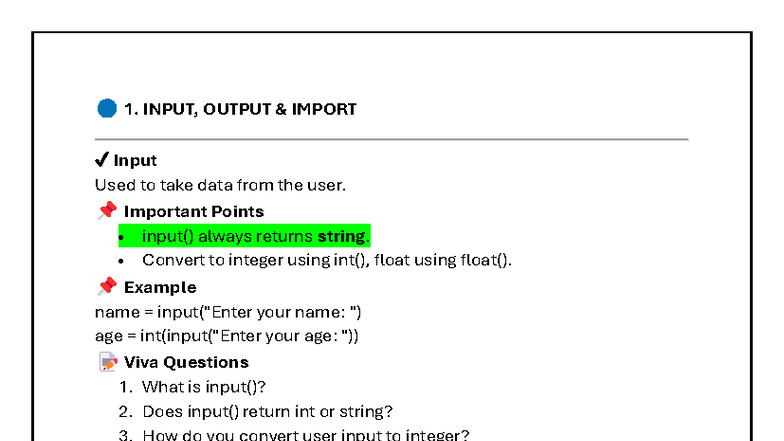 Python 1: Input, Output, Operators, Functions & OOP Concepts - Studocu