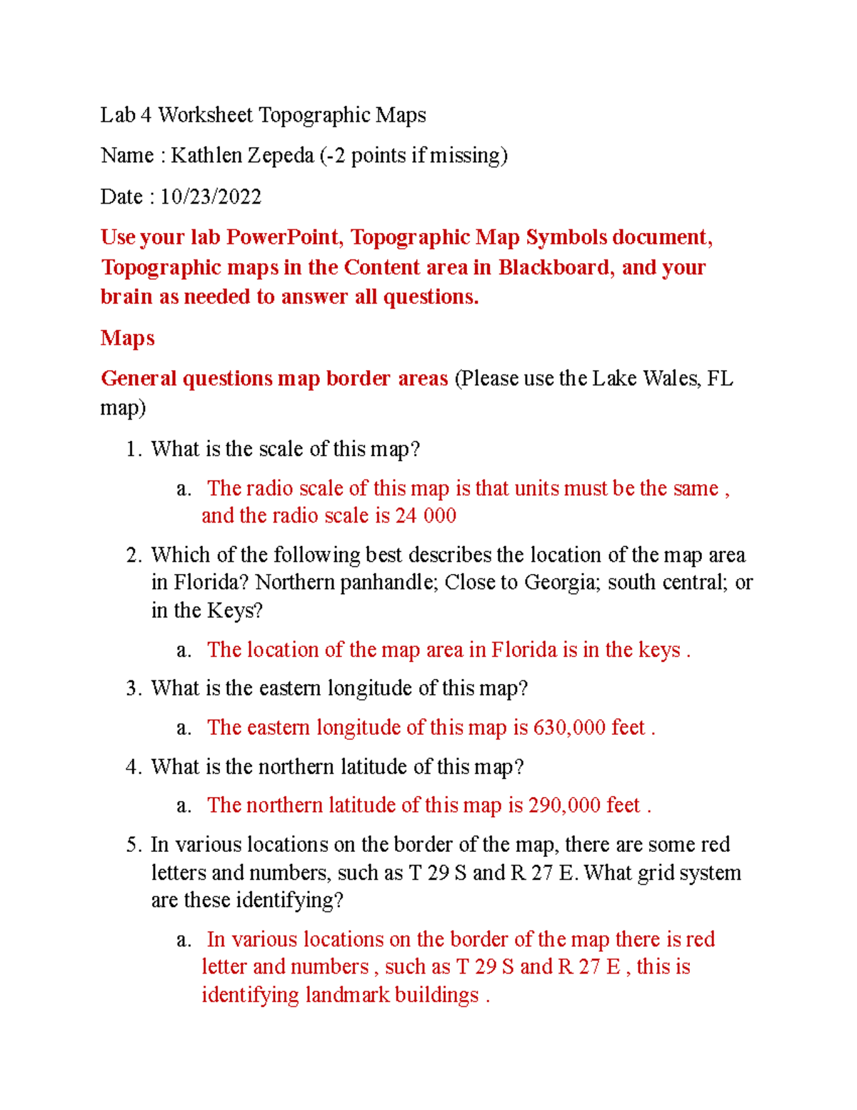 Lab 4 - Topographic Maps Geology Lab Assignment (GEOL101) - Studocu