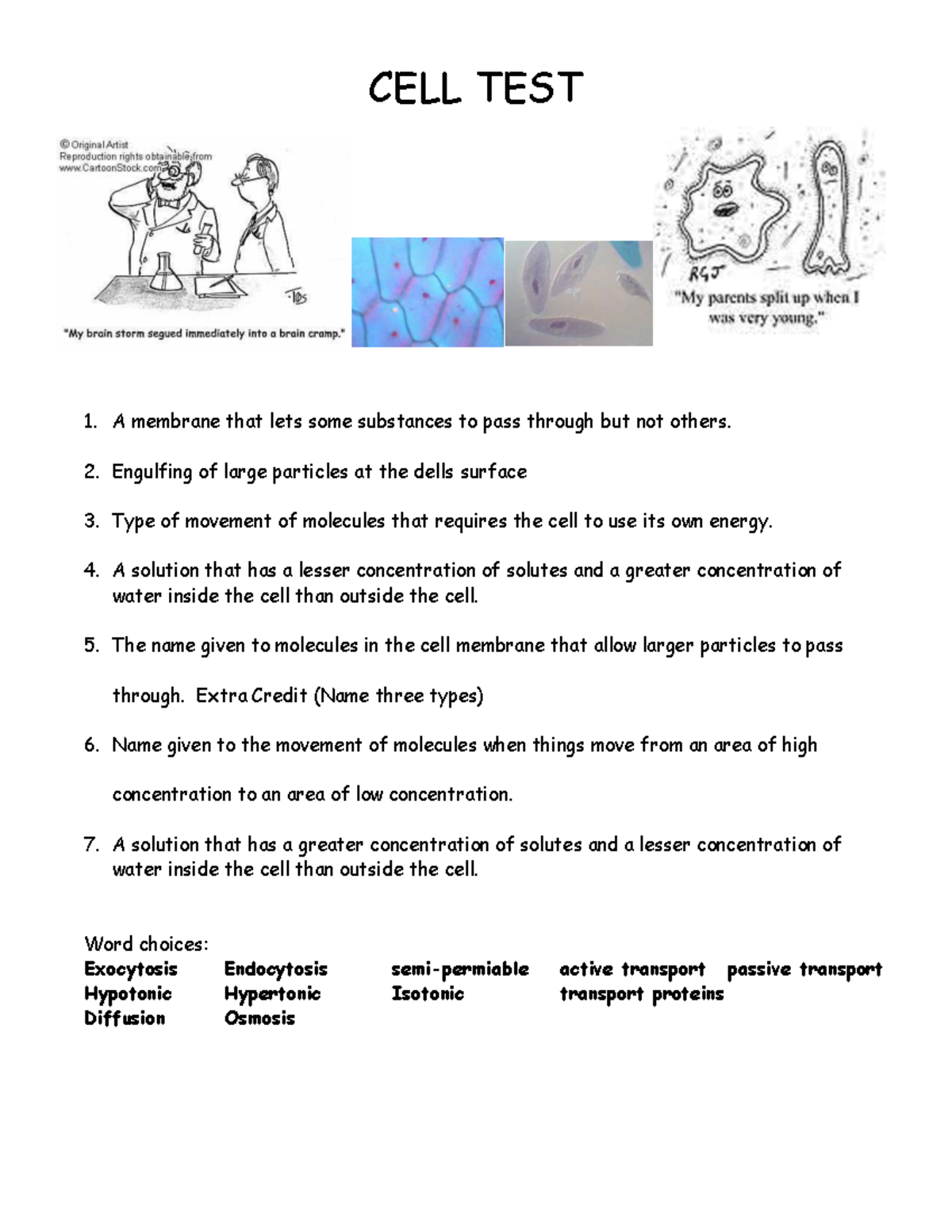 CELL TEST 1: Membrane Transport Mechanisms Quiz - Studocu