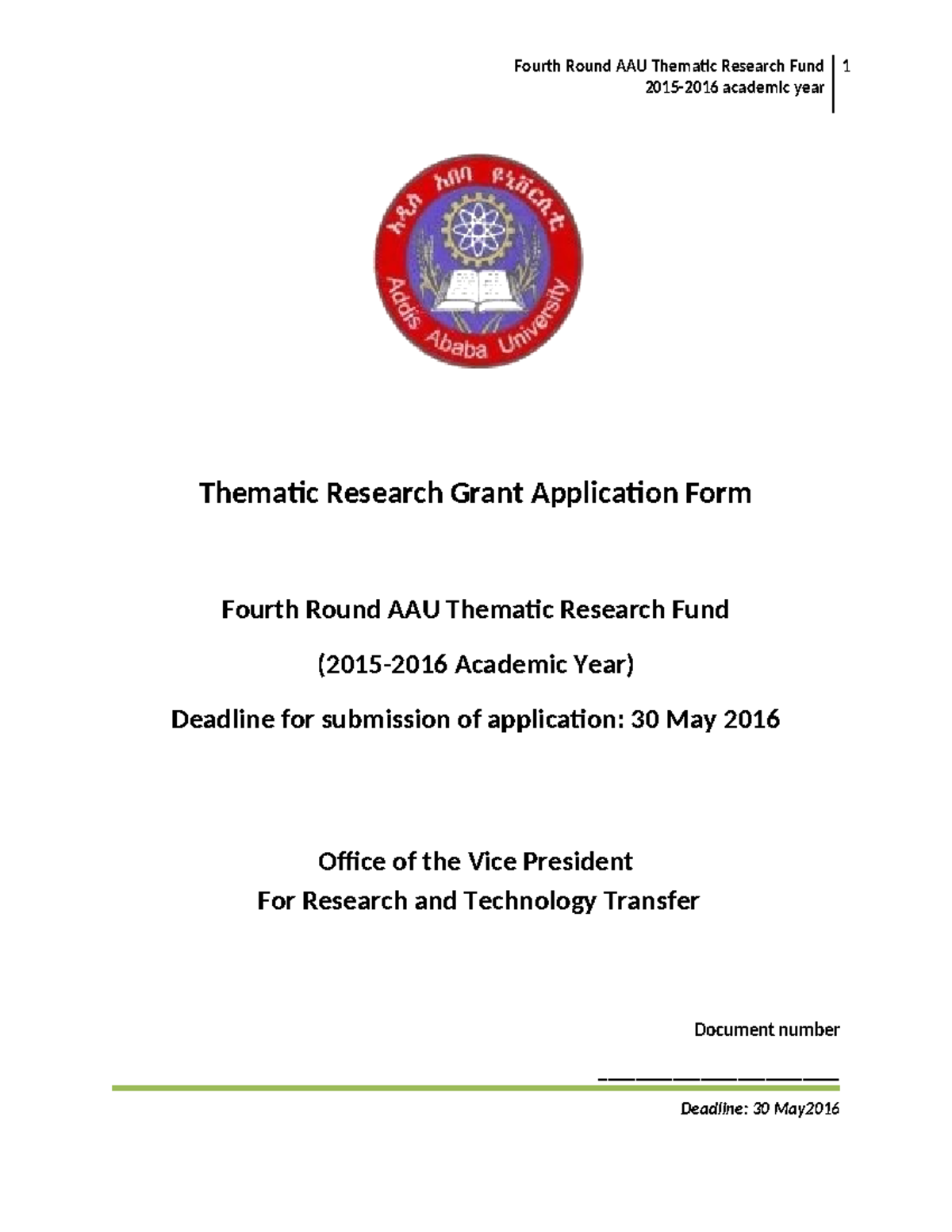 Thematic Research Grant Application Form (2015-2016) - Studocu