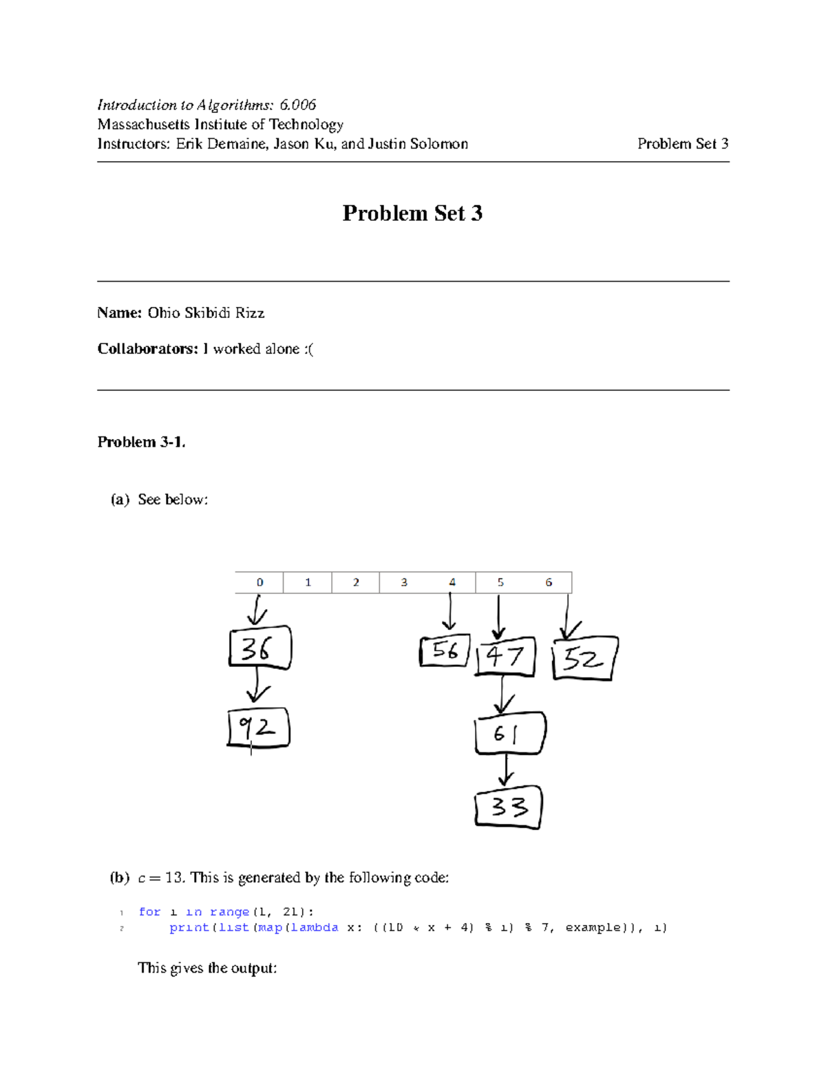 Problem Set 3 Solutions: Introduction to Algorithms 6.006 - Studocu