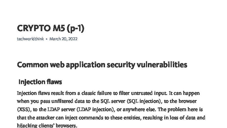 CRYPTO M5: Common Web App Security Vulnerabilities Explained - Studocu