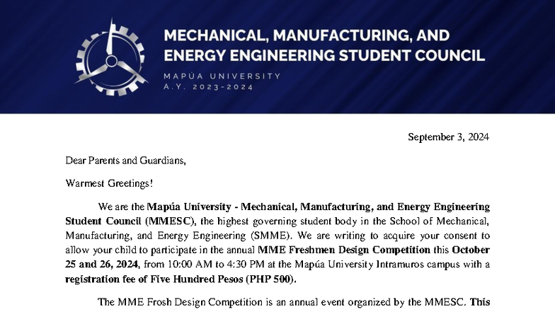 MME Freshmen Design Competition Info - October 2024 - Studocu