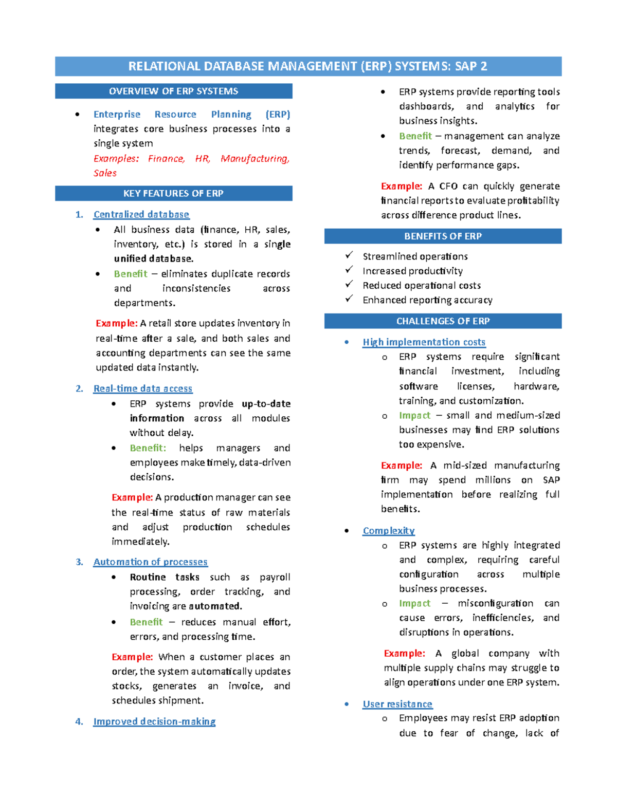 Lecture 1: Overview of ERP Systems in Relational Database Management (ERP) - Studocu