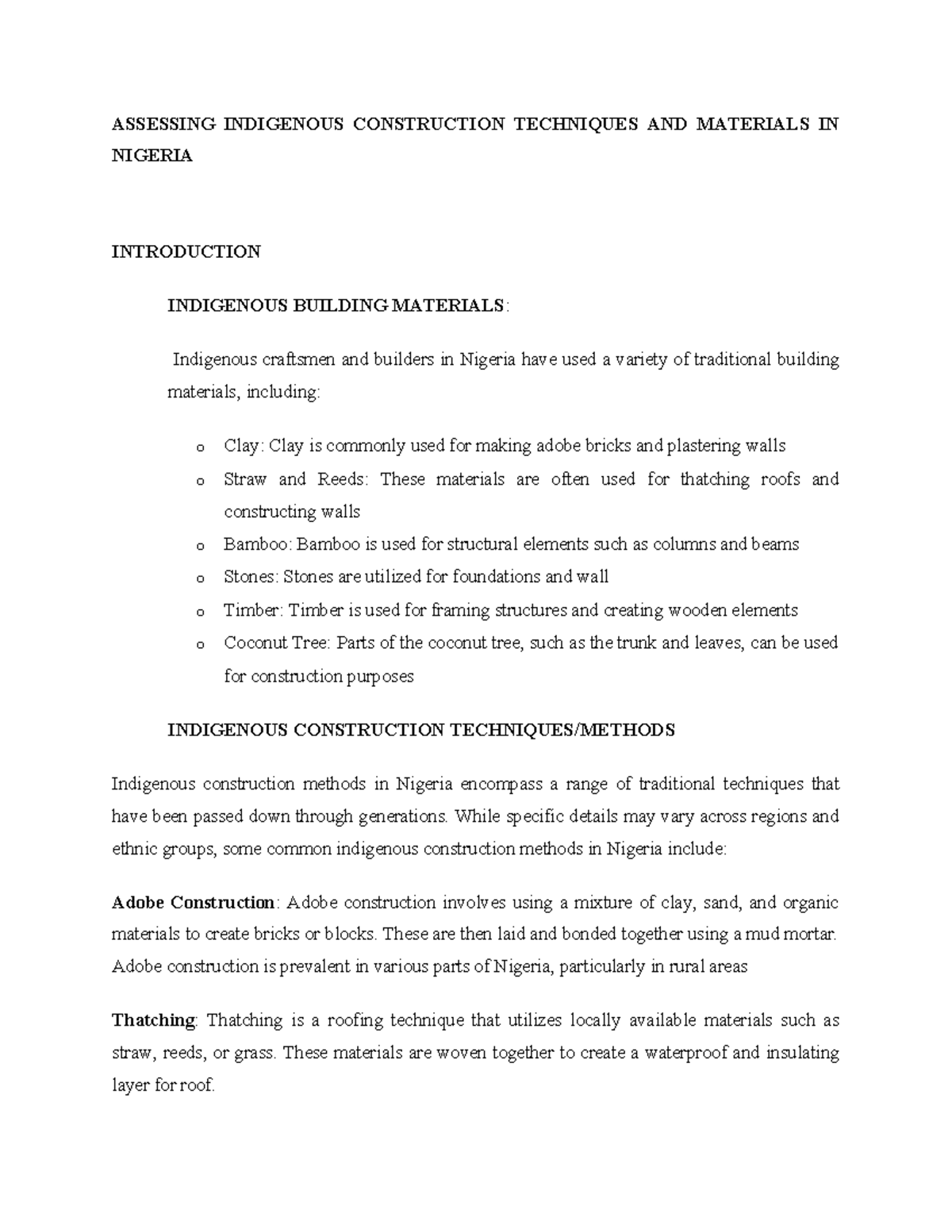 Assessing Indigenous Construction Techniques & Materials in Nigeria ...