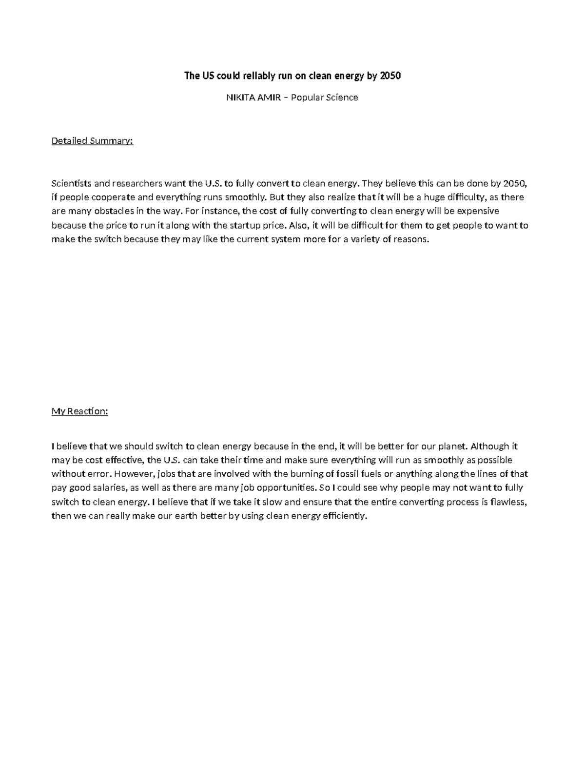 The US Clean Energy Transition by 2050: Challenges & Solutions (NIKITA ...