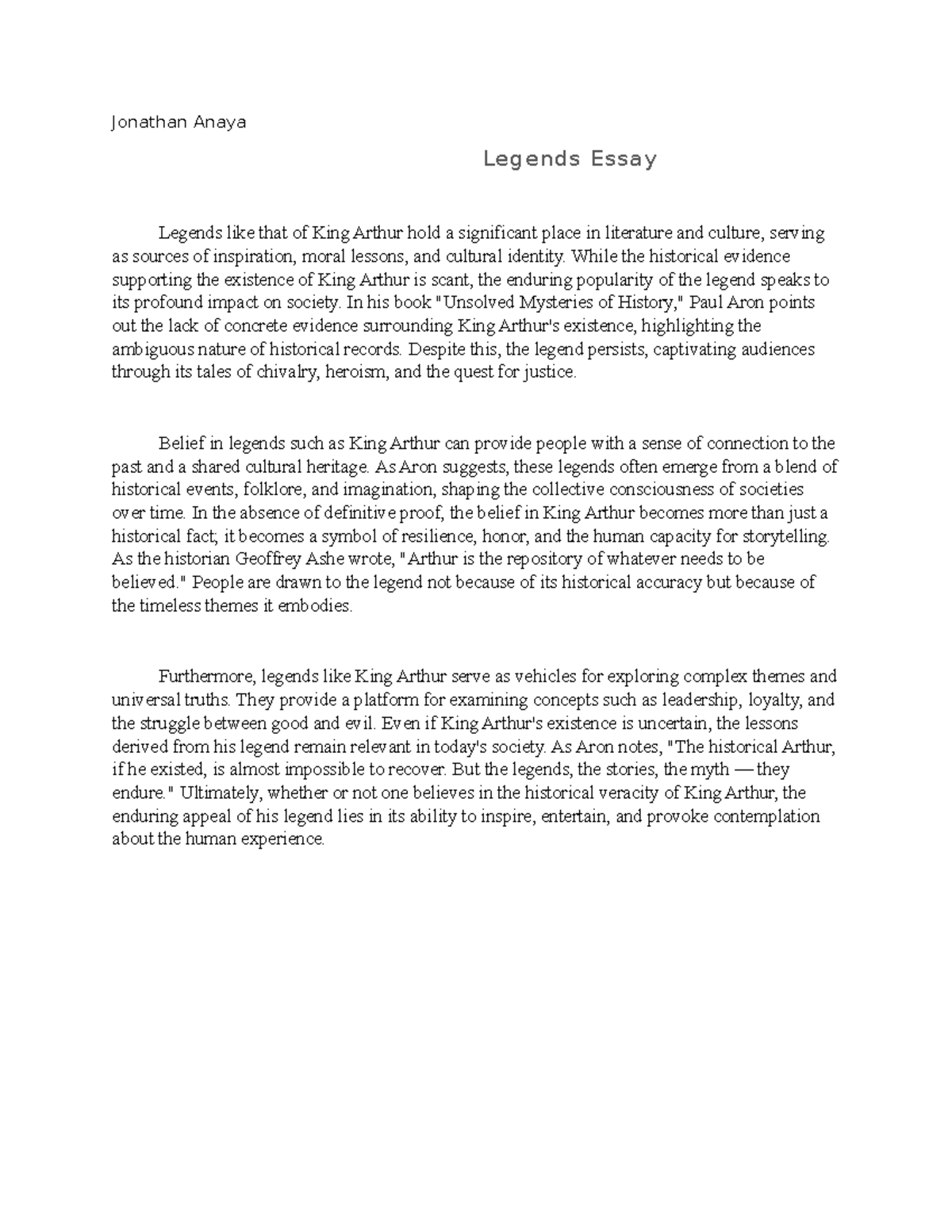 English Legends Essay: The Enduring Appeal of King Arthur - Studocu