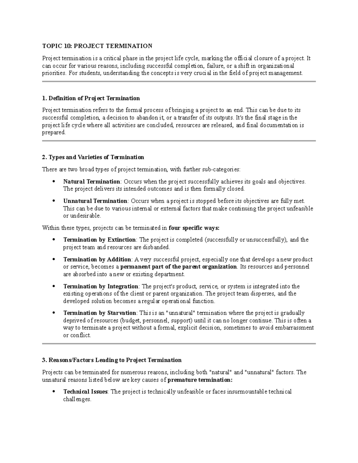 Topic 10: Project Termination in Project Management - Studocu
