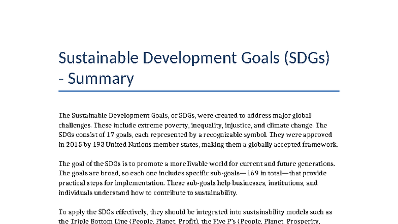 SDGs Summary: A Guide to Sustainable Development Goals (ENG 2) - Studocu