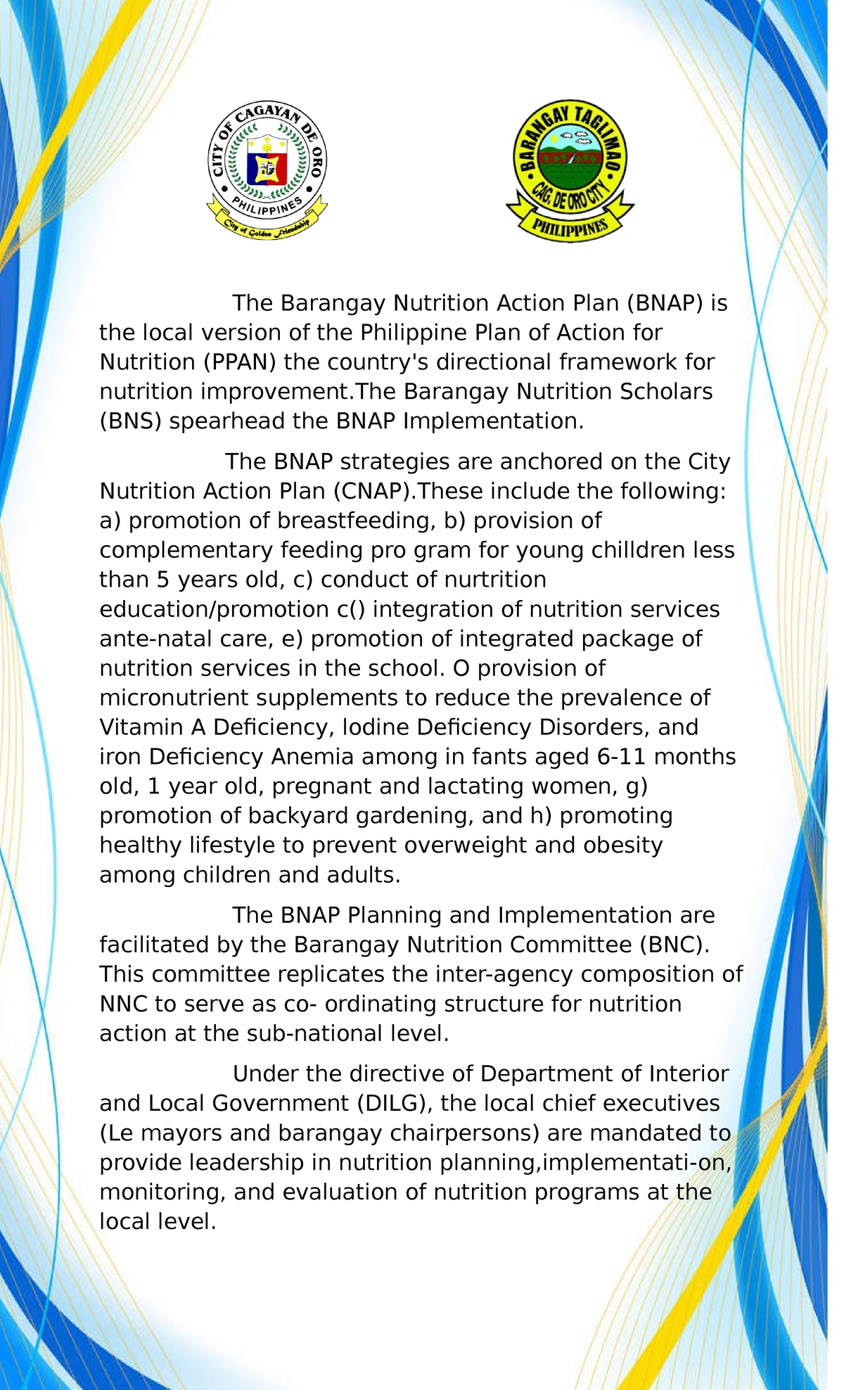 Barangay Nutrition Action Plan (BNAP) and Taglimao Legend Overview ...
